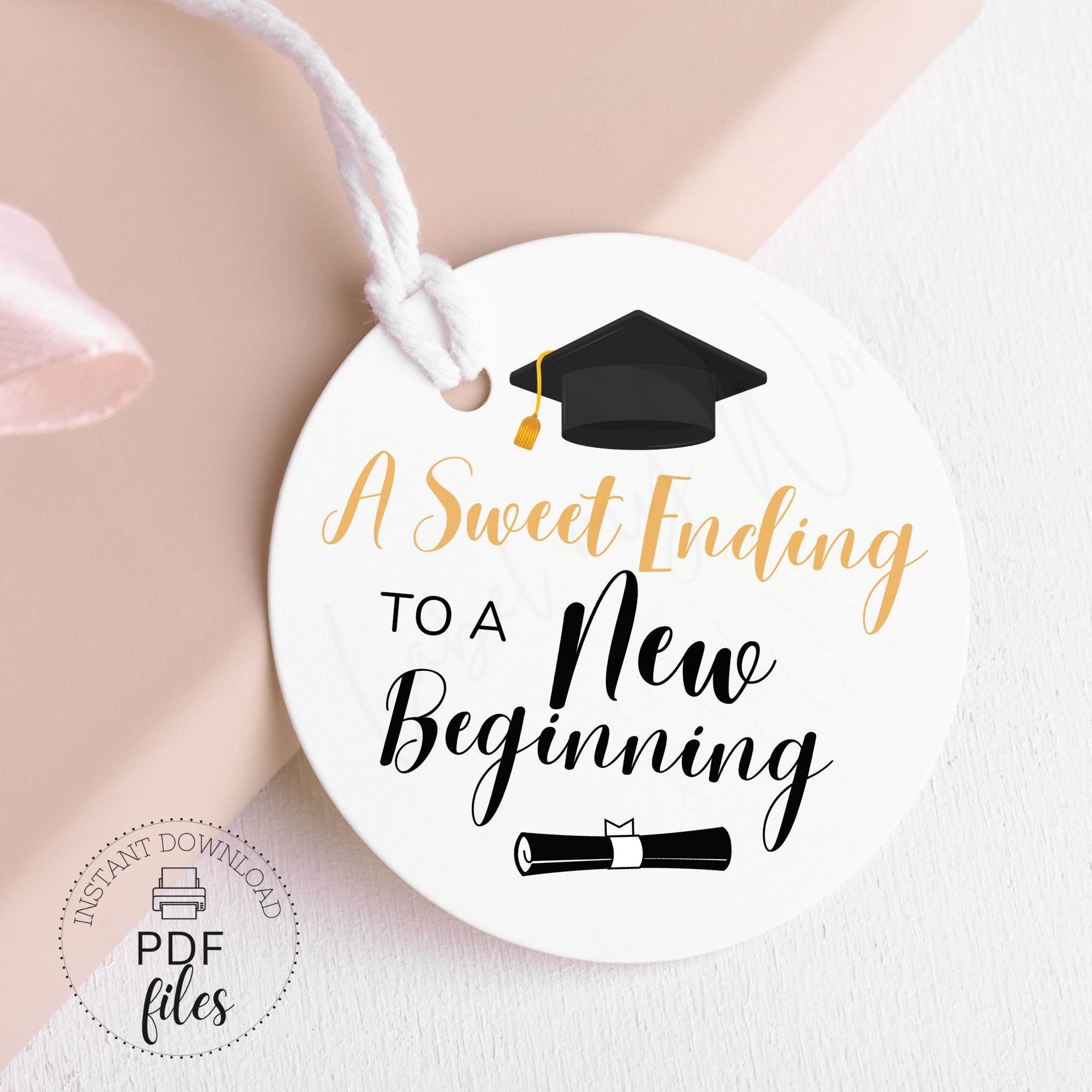 A Sweet Ending to a New Beginning Round Tag/label, Printable Black ...
