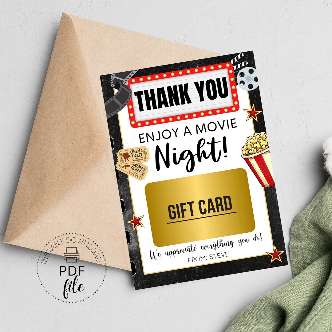 Movie Theater Gift Card Holder Template | Printable Enjoy a Movie Night ...
