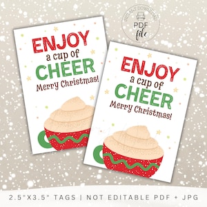 Printable Enjoy a Cup of Cheer Tags, Christmas Hot Cocoa Mug Favor Tag ...