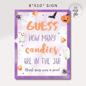 Printable Guess How Many Candies Are in the Jar Sign + Sheet, Halloween ...