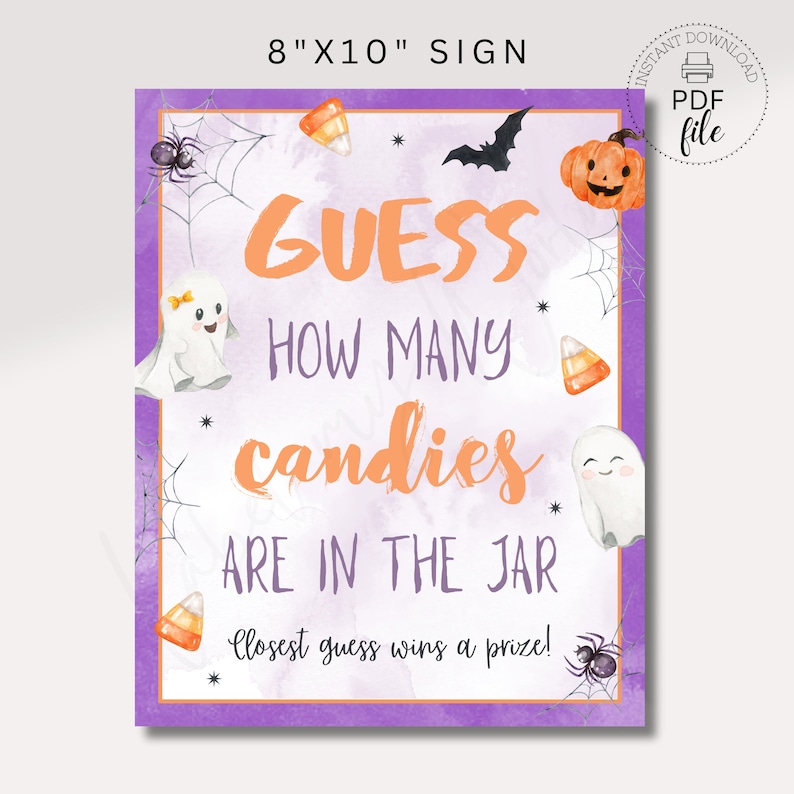 Printable Guess How Many Candies Are in the Jar Sign + Sheet, Halloween ...
