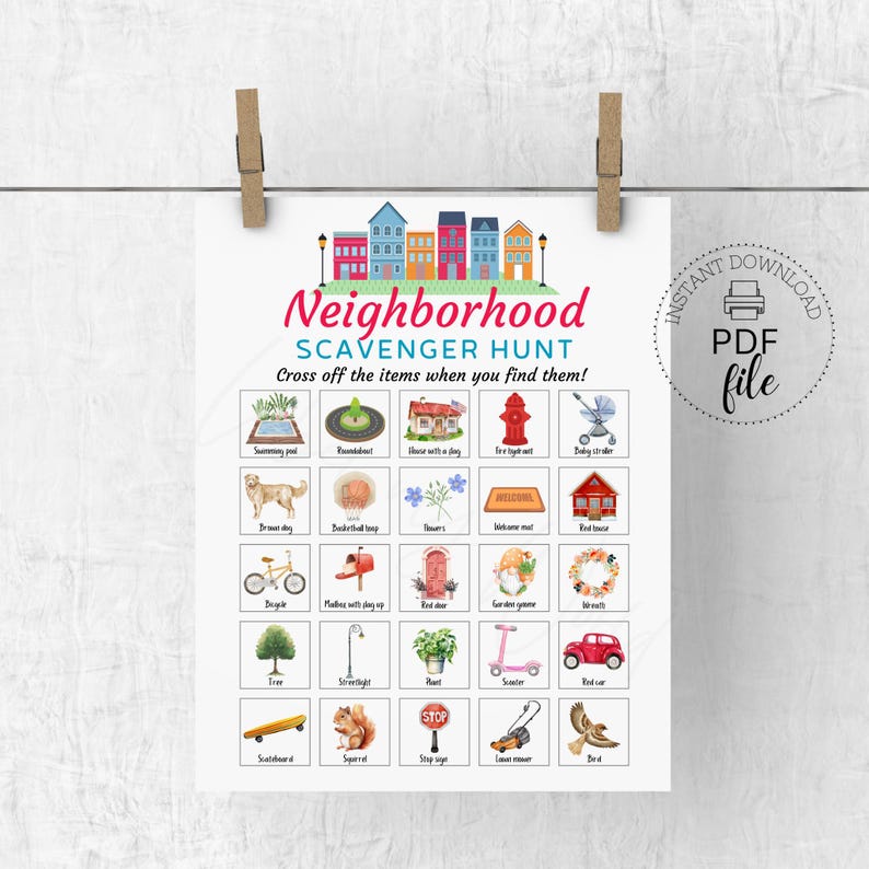 Printable Neighborhood Scavenger Hunt, Outdoor Treasure Hunt for Kids ...