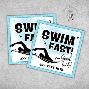 Printable Swim Fast Tags | Personalized Swimming Competition Good Luck ...