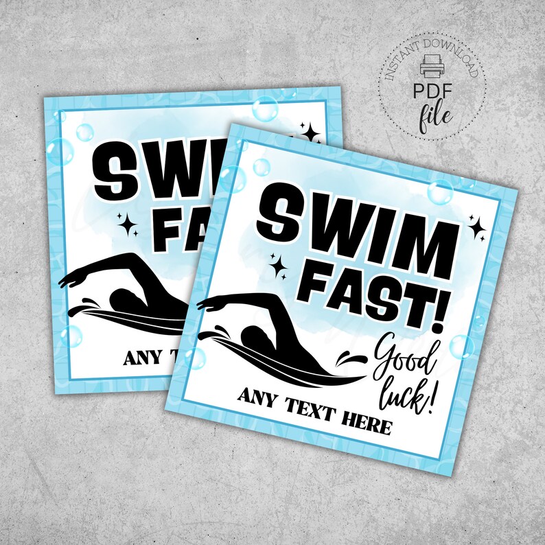 Printable Swim Fast Tags | Personalized Swimming Competition Good Luck ...