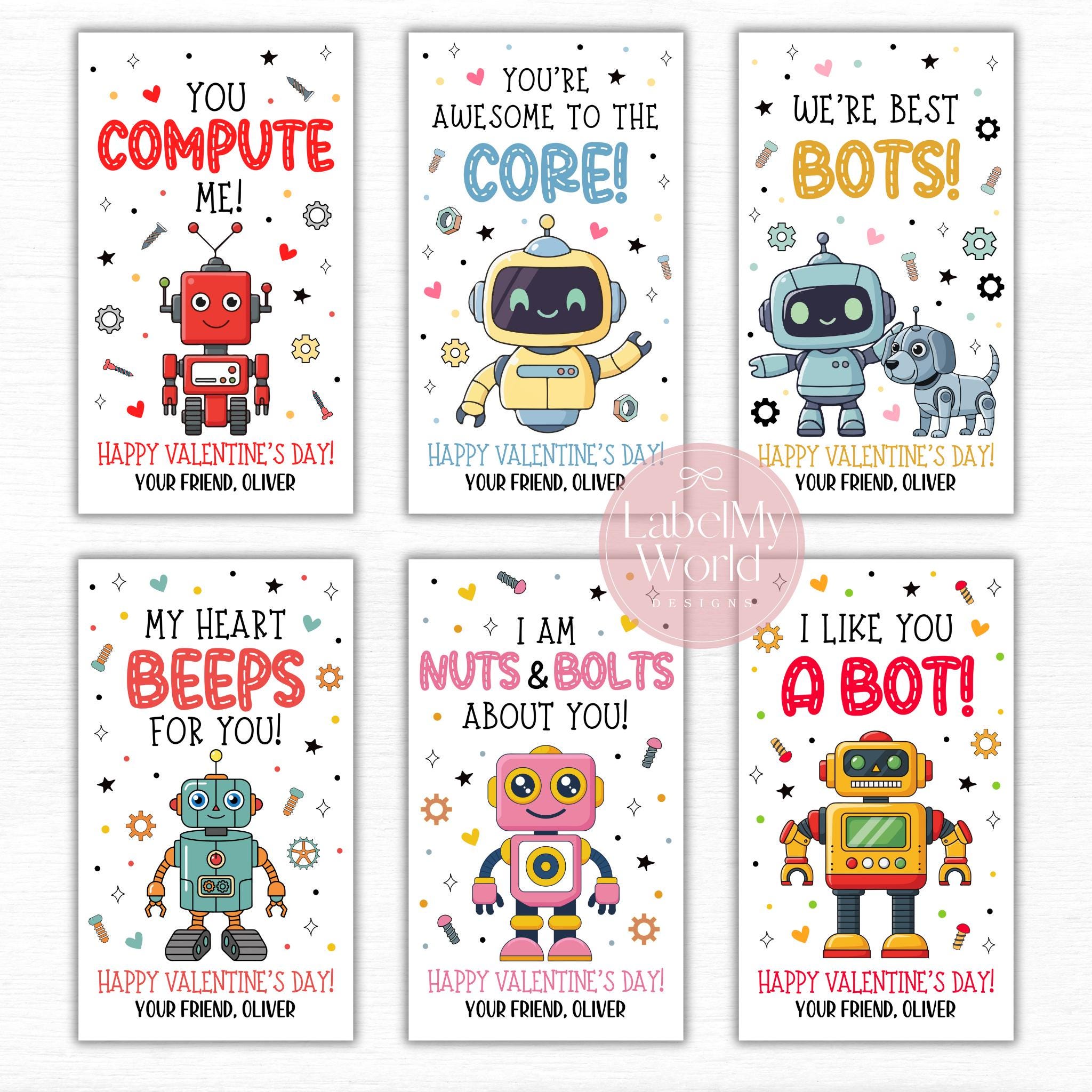 Printable Robot Valentine Cards, Classroom Robot Valentine's Day Gift ...