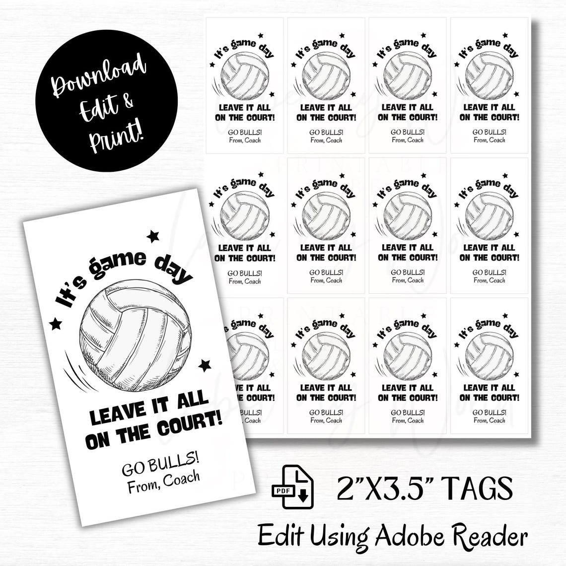 Printable Volleyball Game Day Tags | Personalized Volleyball Team Good ...