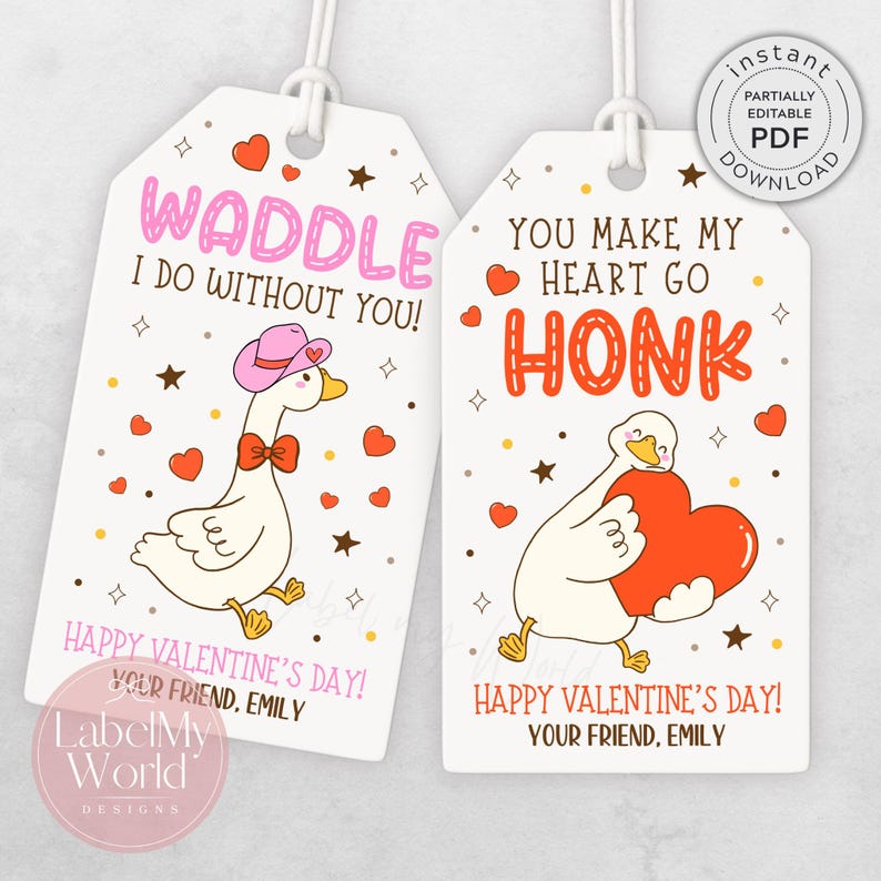 Printable Goose Valentine Cards, Silly Goose Valentine's Day Gift Tags ...