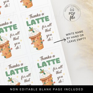 Printable Christmas Coffee Gift Tag, Thanks a Latte for All That You Do ...