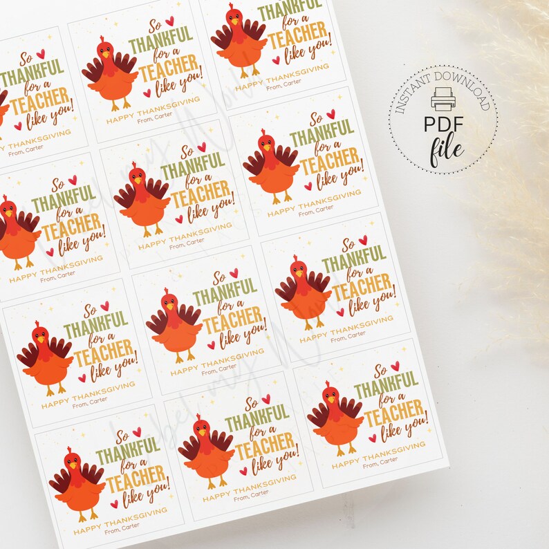 Thanksgiving Teacher Appreciation Gift Tags | Printable so Thankful for ...