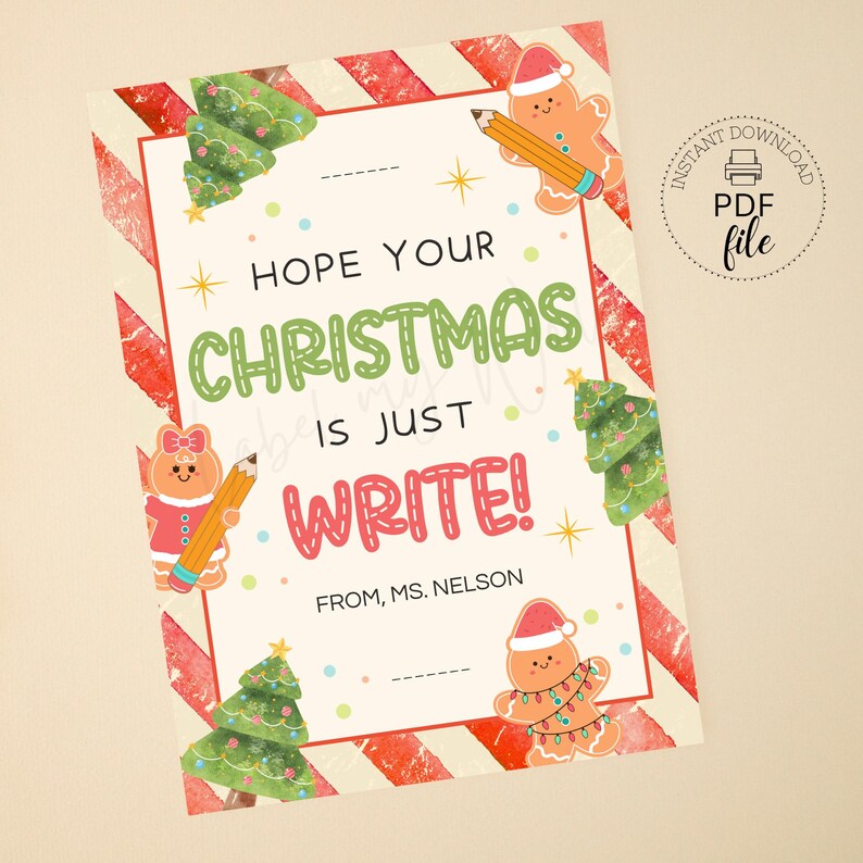 Christmas Pencil Tag, Hope Your Christmas is Just Write Favor Tags (PDF ...