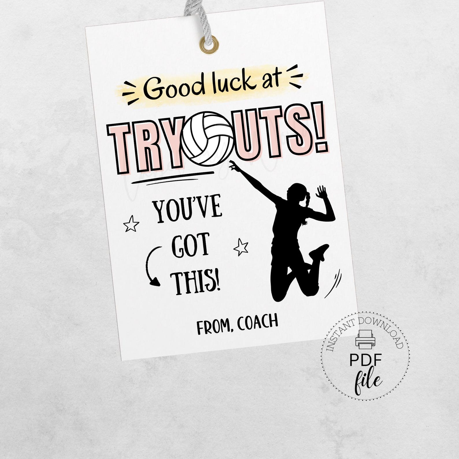 Volleyball Good Luck at Tryouts Printable Gift Tag, Personalized You've ...