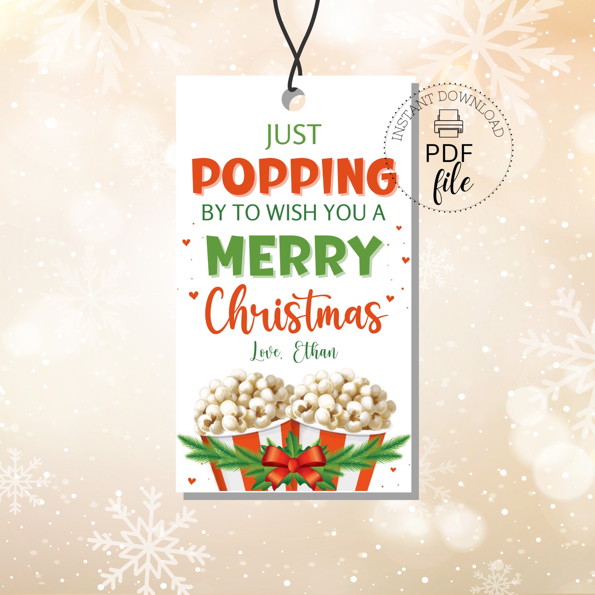 Popcorn Christmas Editable Tag | Printable Christmas Gift Tag | Just ...