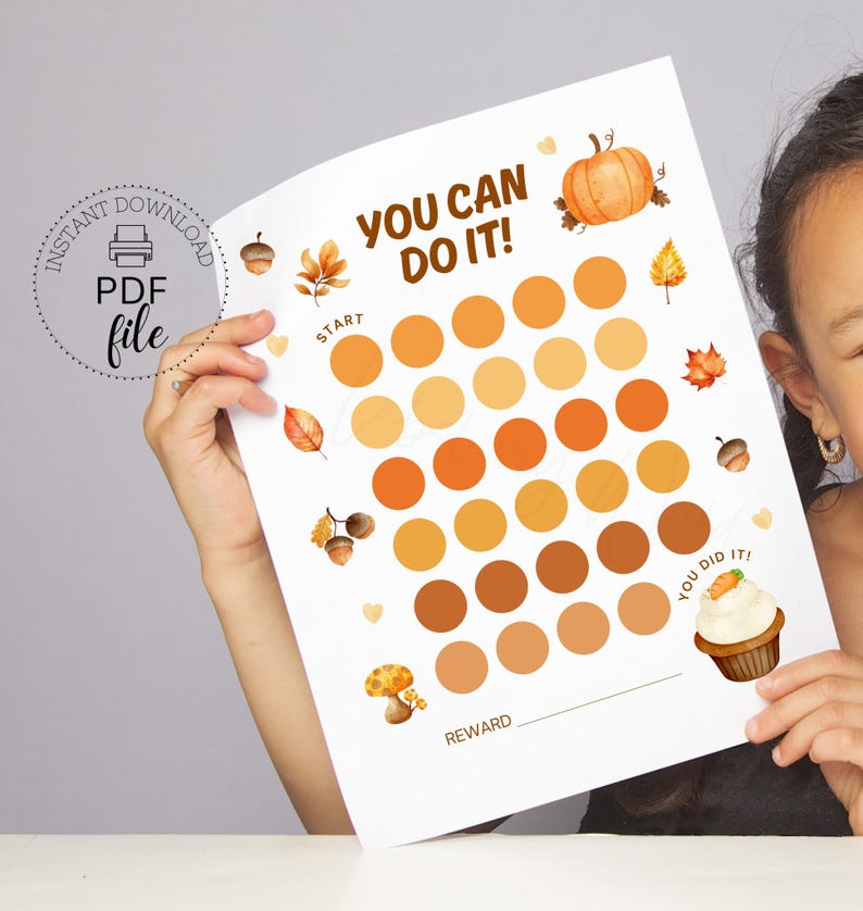 Printable Fall Reward Chart, Autumn Kids Sticker Chart, You Can Do It ...