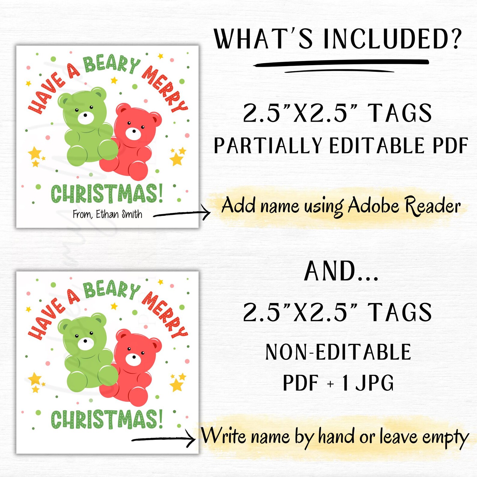 Printable Gummy Bear Tag, Have a Beary Merry Christmas Personalized 2 ...