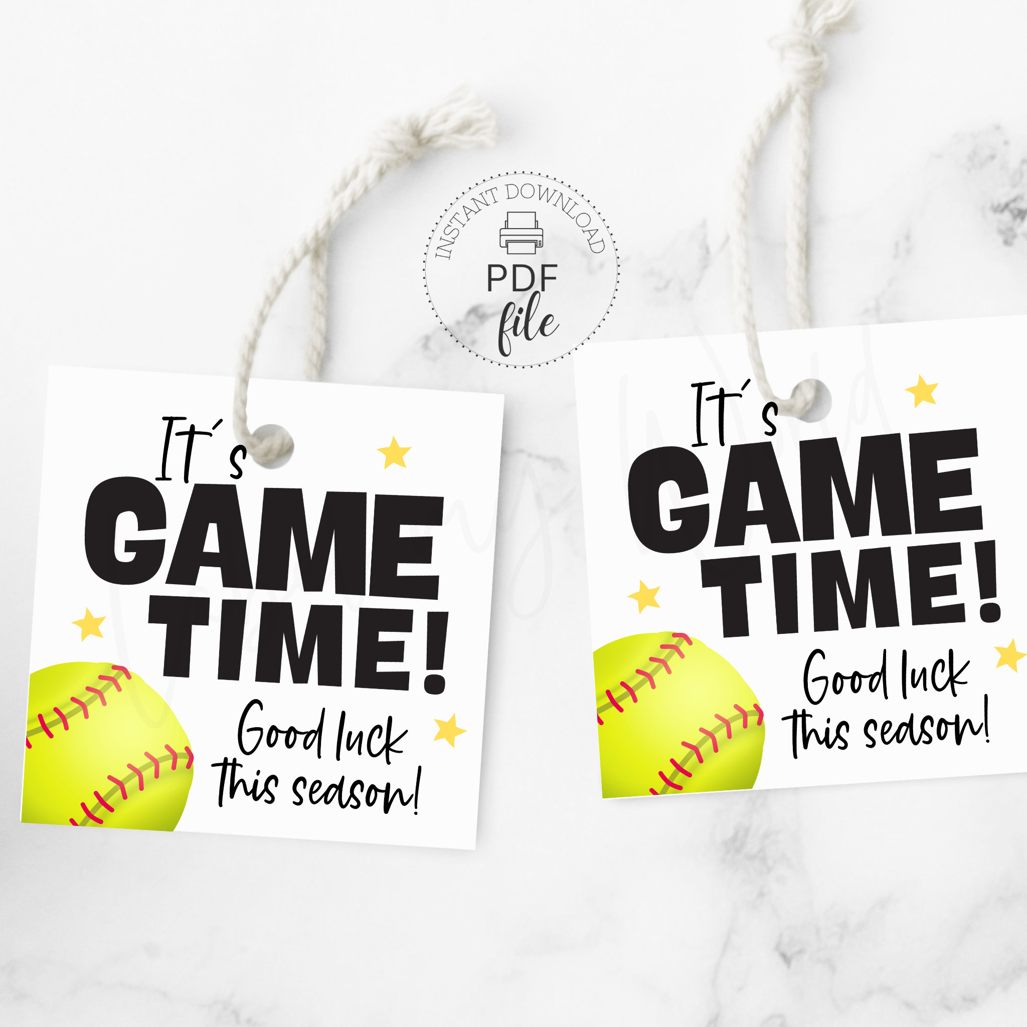 Softball Good Luck This Season Tag, Printable It's Game Time Gift Tag ...