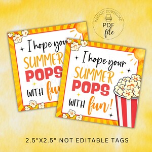 Printable End of School/summer Gift Tag, I Hope Your Summer Pops With ...
