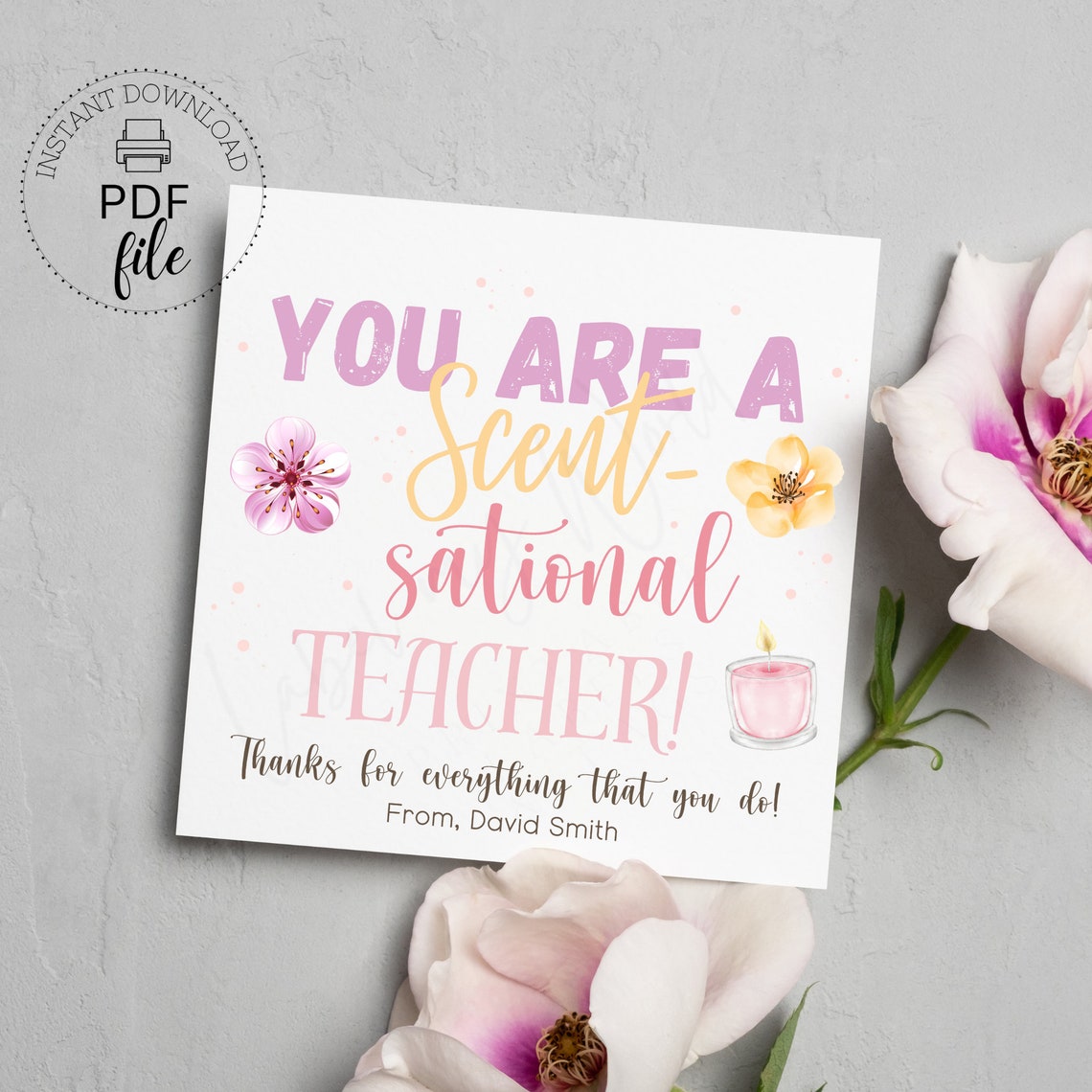 Scent-sational Teacher Gift Tag, Printable Lotion/candle/fragrance ...