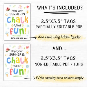 Printable Chalk Summer Gift Tag, Hope Your Summer is Chalk Full of Fun ...