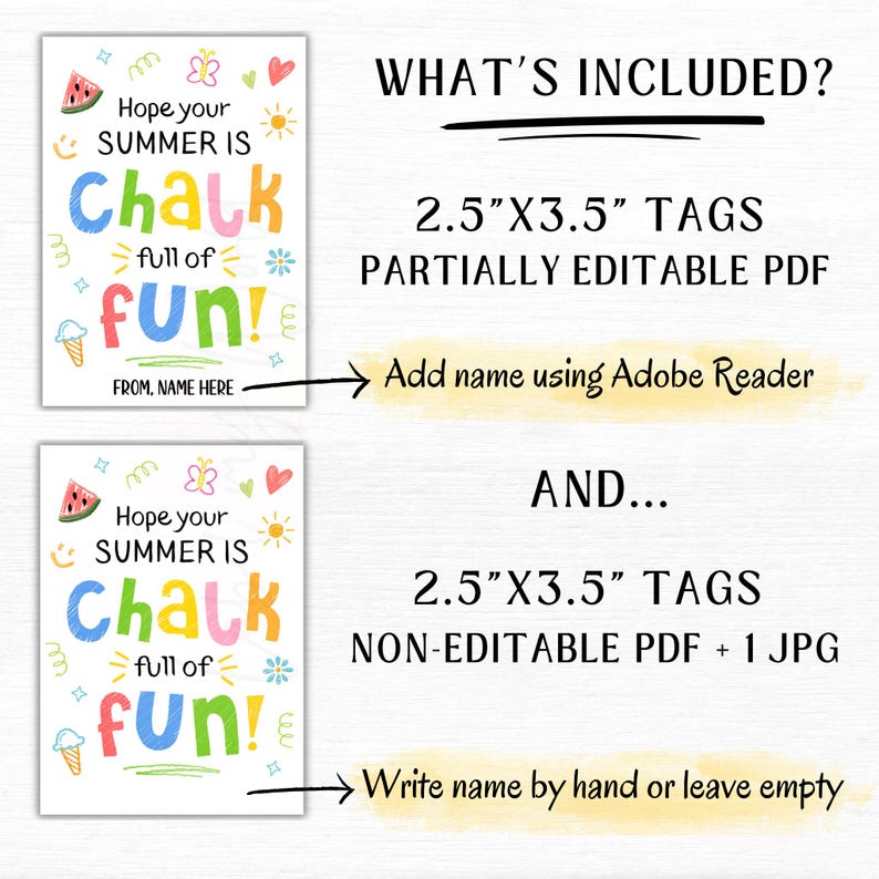 Printable Chalk Summer Gift Tag, Hope Your Summer is Chalk Full of Fun ...