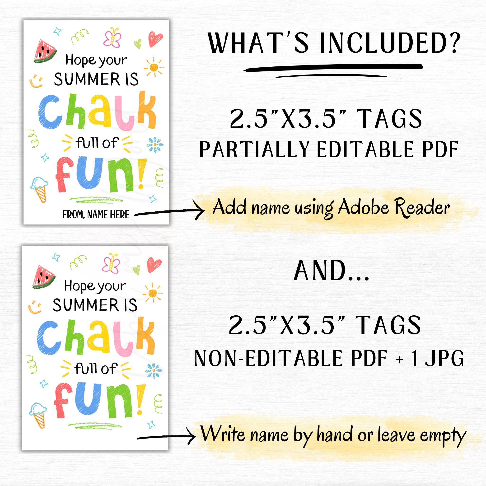 Printable Chalk Summer Gift Tag, Hope Your Summer is Chalk Full of Fun ...
