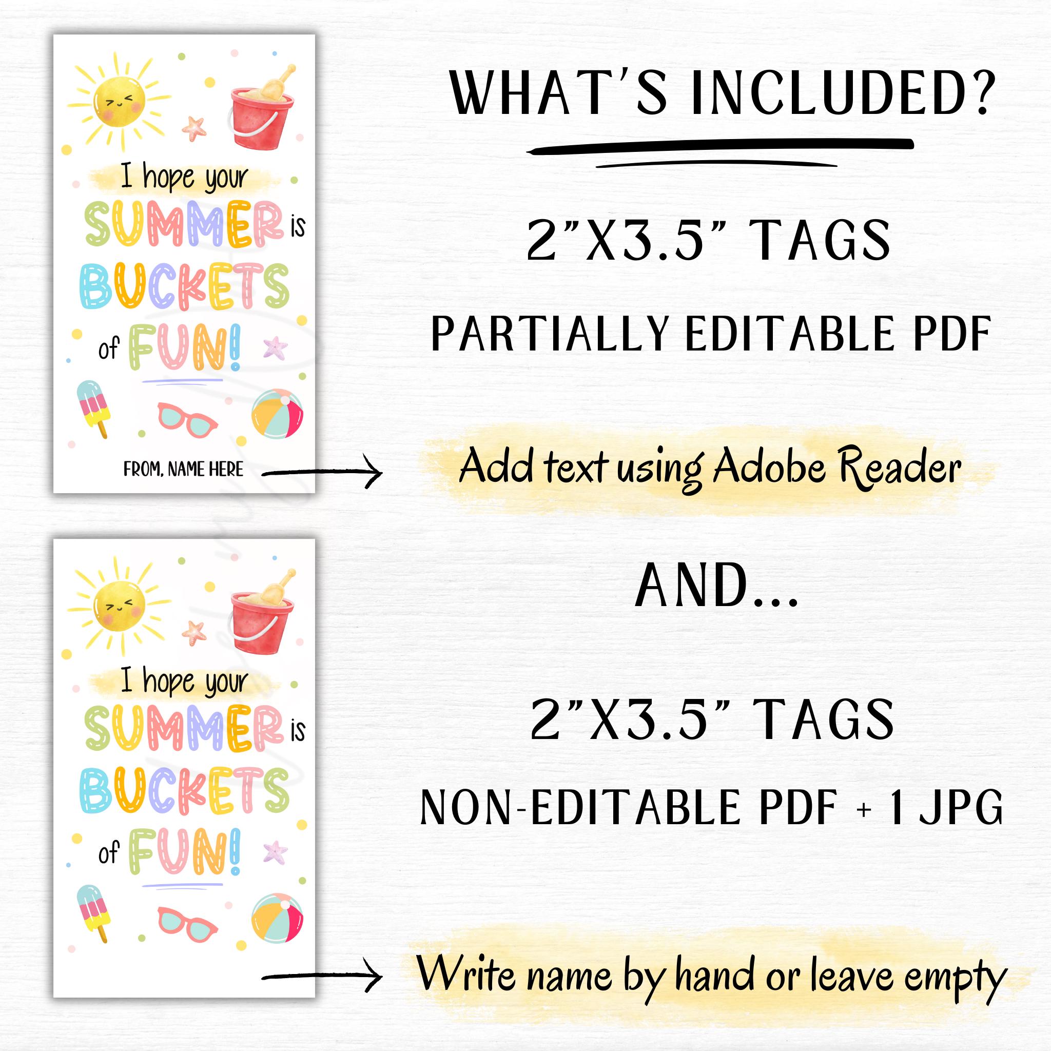 Hope Your Summer is Buckets of Fun Printable Gift Tag, End of School ...