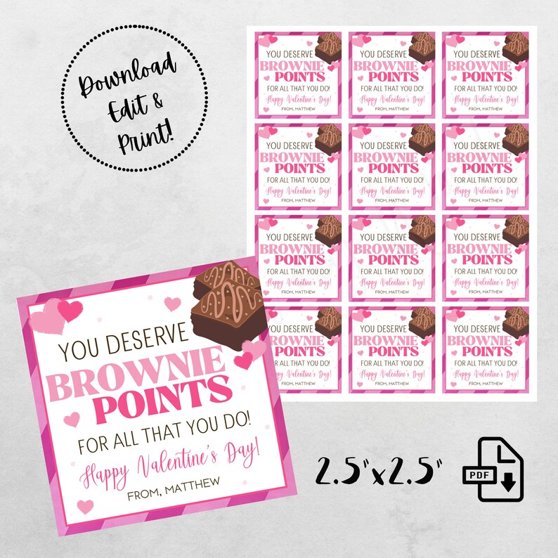 You Deserve Brownie Points Valentine's Day Gift Tag | Printable ...
