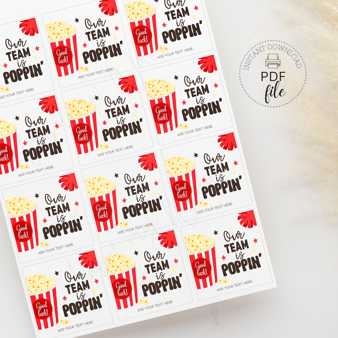 Printable Our Team is Poppin' Tags | Personalized Cheer Popcorn Team ...