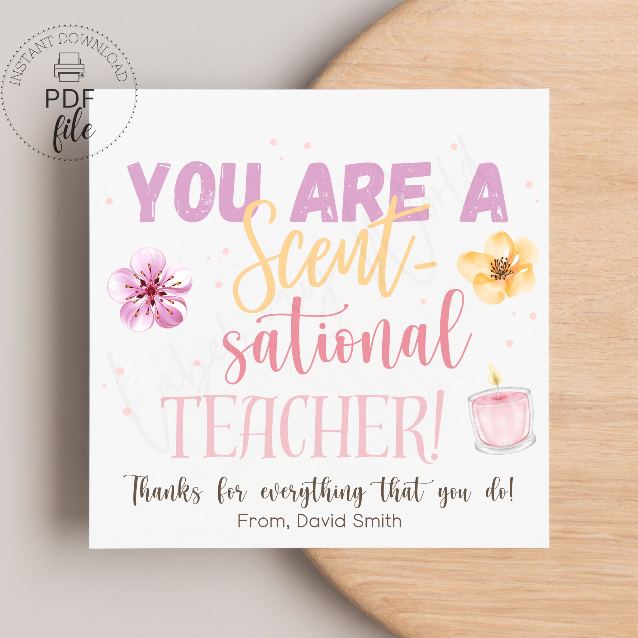 Scent-sational Teacher Gift Tag, Printable Lotion/candle/fragrance ...