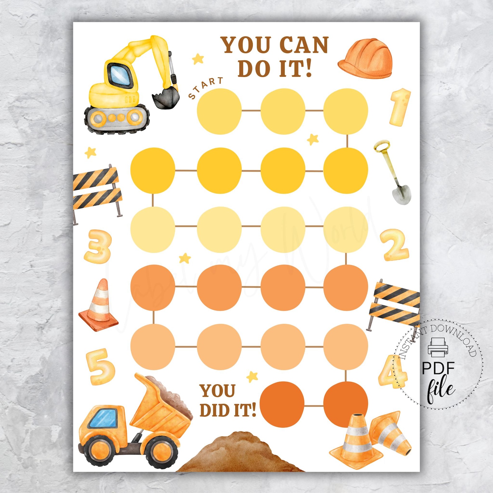 Printable Construction Truck Reward Chart, Kids Sticker Chart, You Can ...