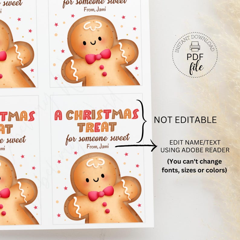 Printable Gingerbread Man Gift Tag, Personalized Christmas Treat for ...
