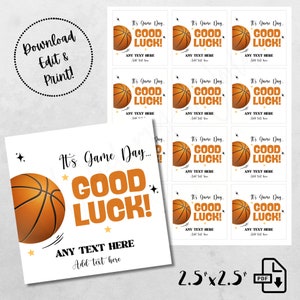 Basketball Good Luck Printable Tags | Personalized Cheer Team Gift Tag ...