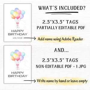 Printable Happy Birthday Gift Tags, Personalized 2.5"x3.5" Rainbow ...