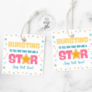 Bursting to Tell You That You're a Star Printable Gift Tag ...