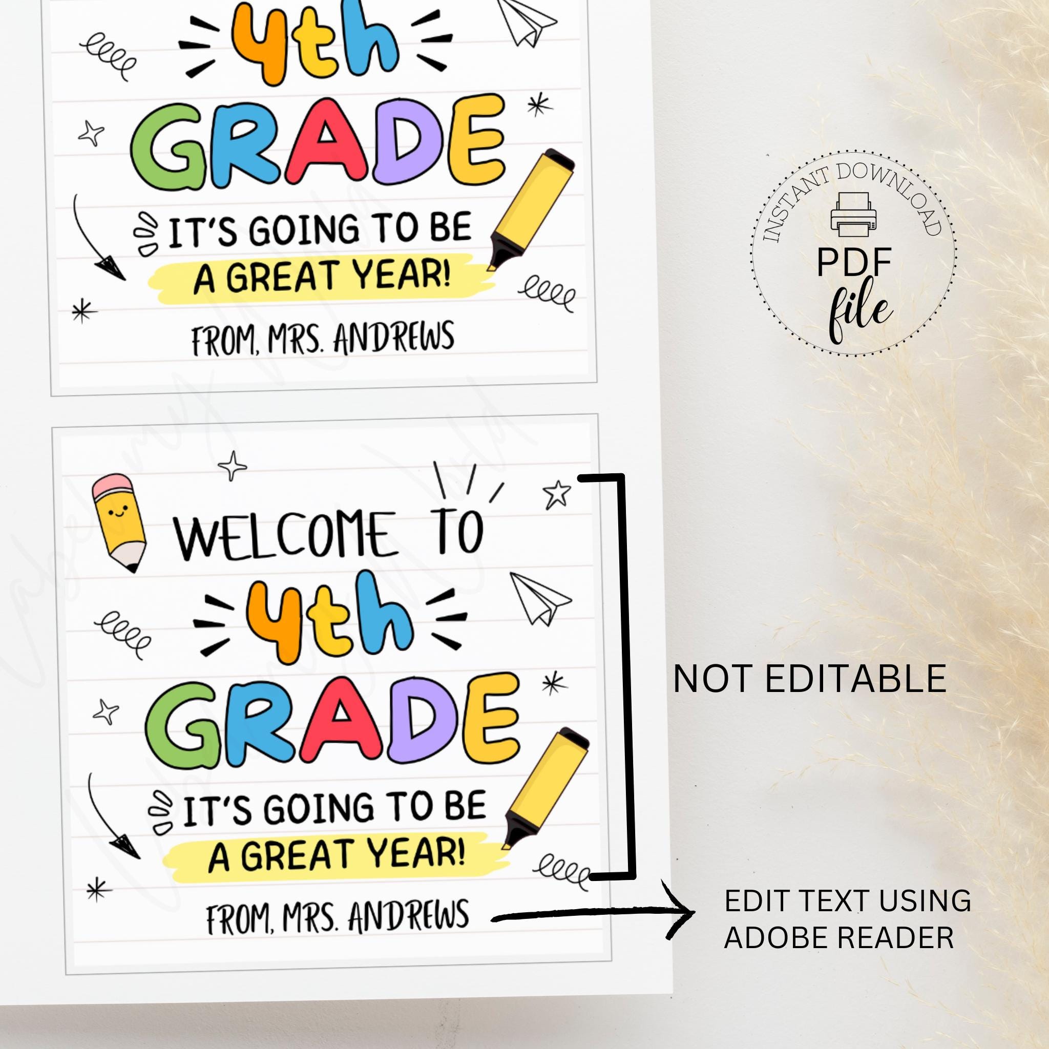 Welcome to Fourth Grade Printable Gift Tag, Personalized Teacher ...