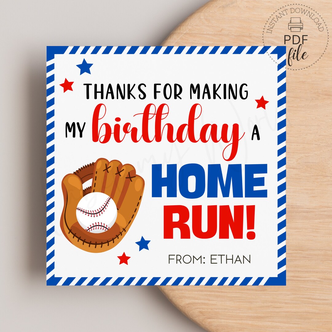 Printable Baseball Birthday Tags, Personalized Baseball Party Favor ...