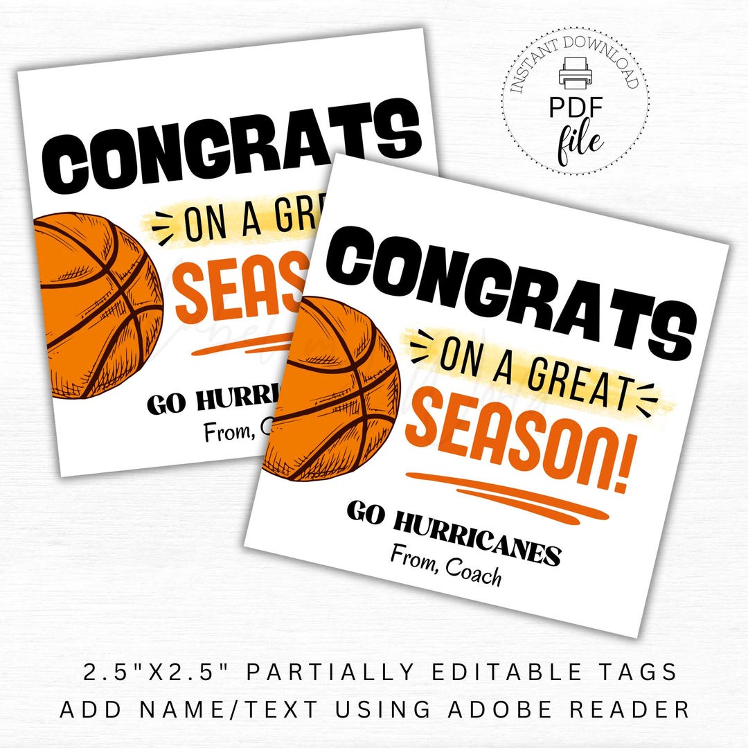 Congrats on a Great Season Basketball Team Tags | Printable/customized ...