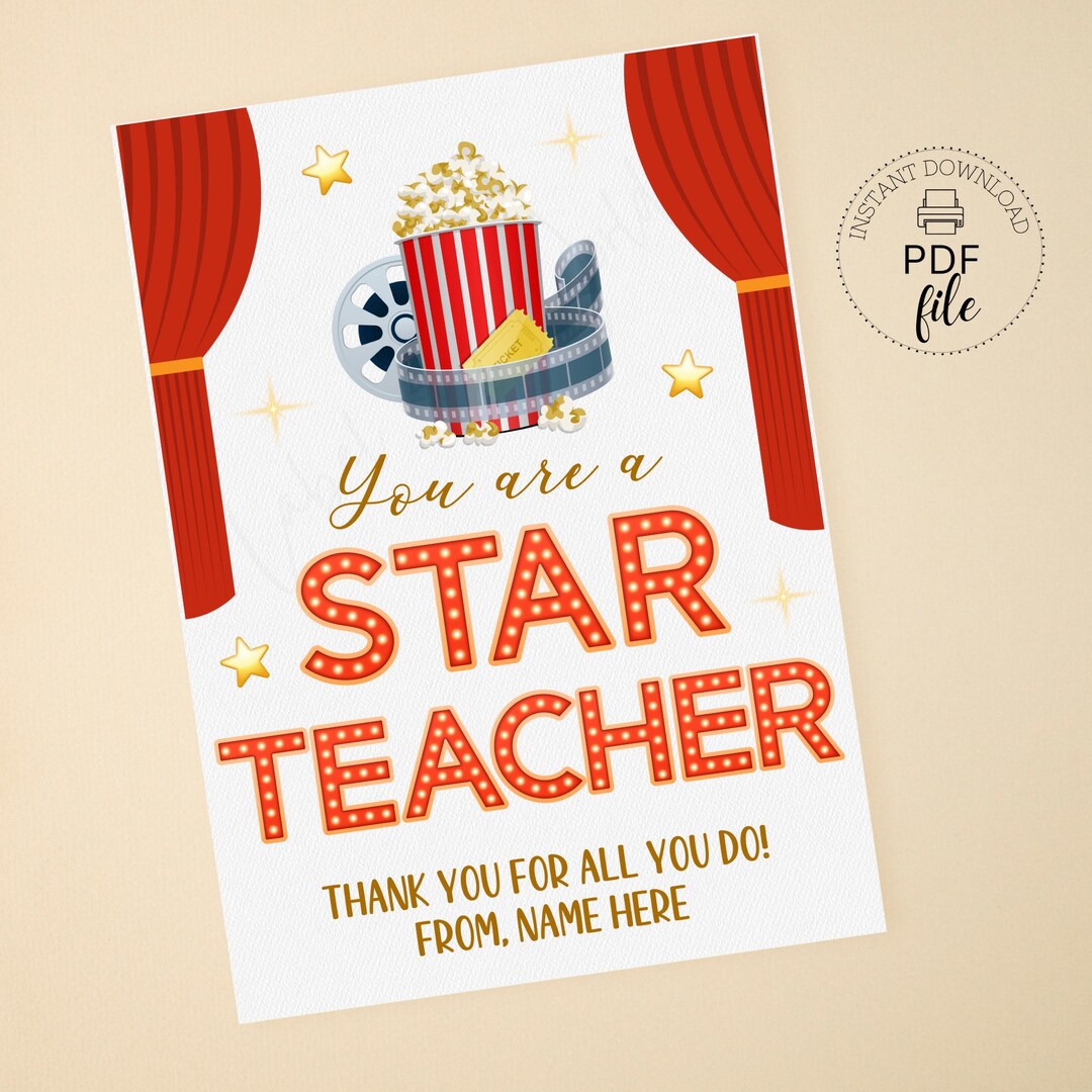Printable You're a Star Teacher Gift Tag, Personalized Teacher ...