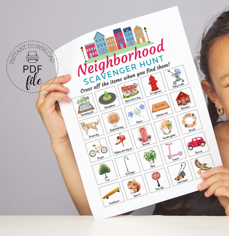Printable Neighborhood Scavenger Hunt, Outdoor Treasure Hunt for Kids ...