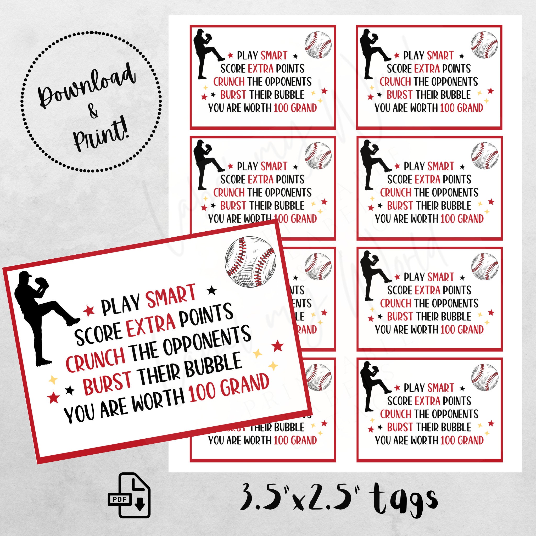 Printable Baseball Candy Treat Bag Tags Good Luck Baseball Gift Tags ...