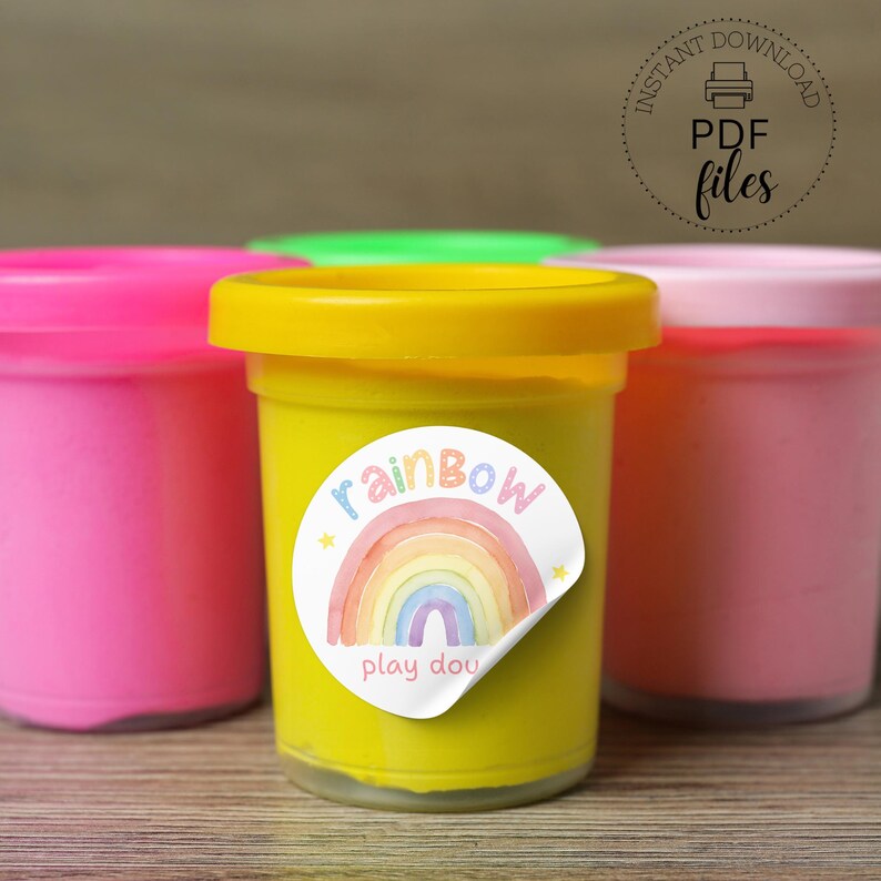 Printable Playdough Round Sticker, Rainbow Label for Playdough Lids 1.5 ...
