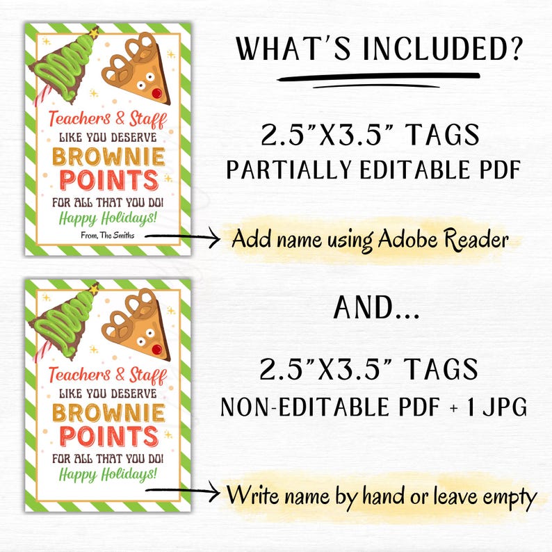 Printable Brownie Christmas Gift Tag, Personalized Teachers & Staff ...