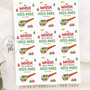 Printable We Whisk You A Merry Kissmas Tags, Personalized Christmas ...