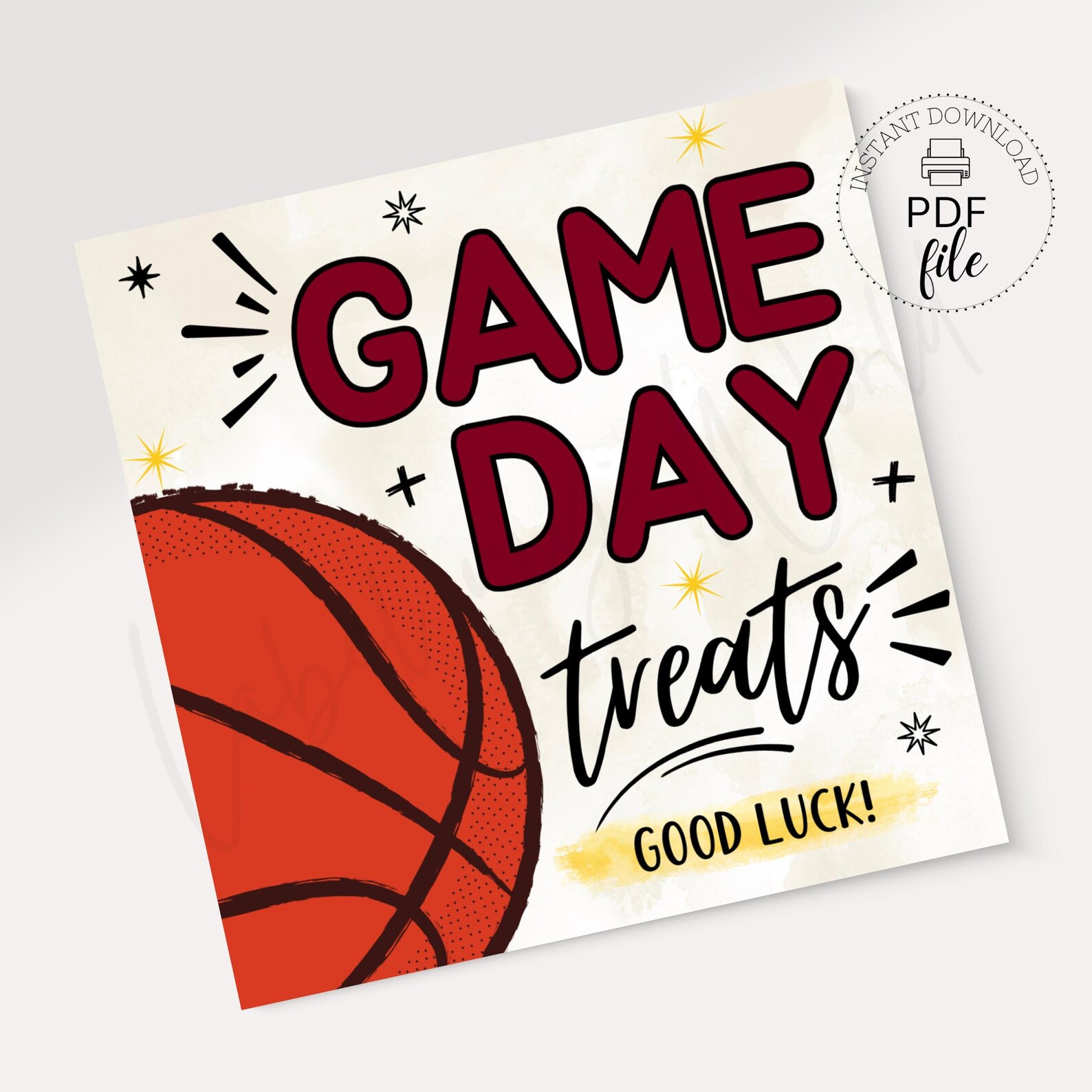 Printable Basketball Game Day Tag, Game Day Treats Good Luck Gift Tag ...