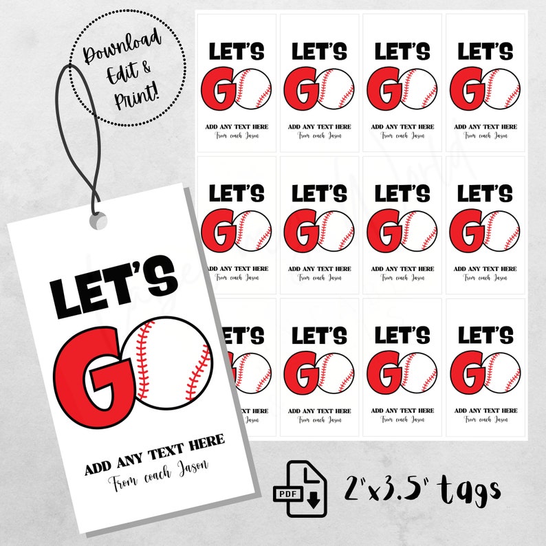 Baseball Team Let's Go Tag Printable Baseball Good Luck Game Day Snacks ...