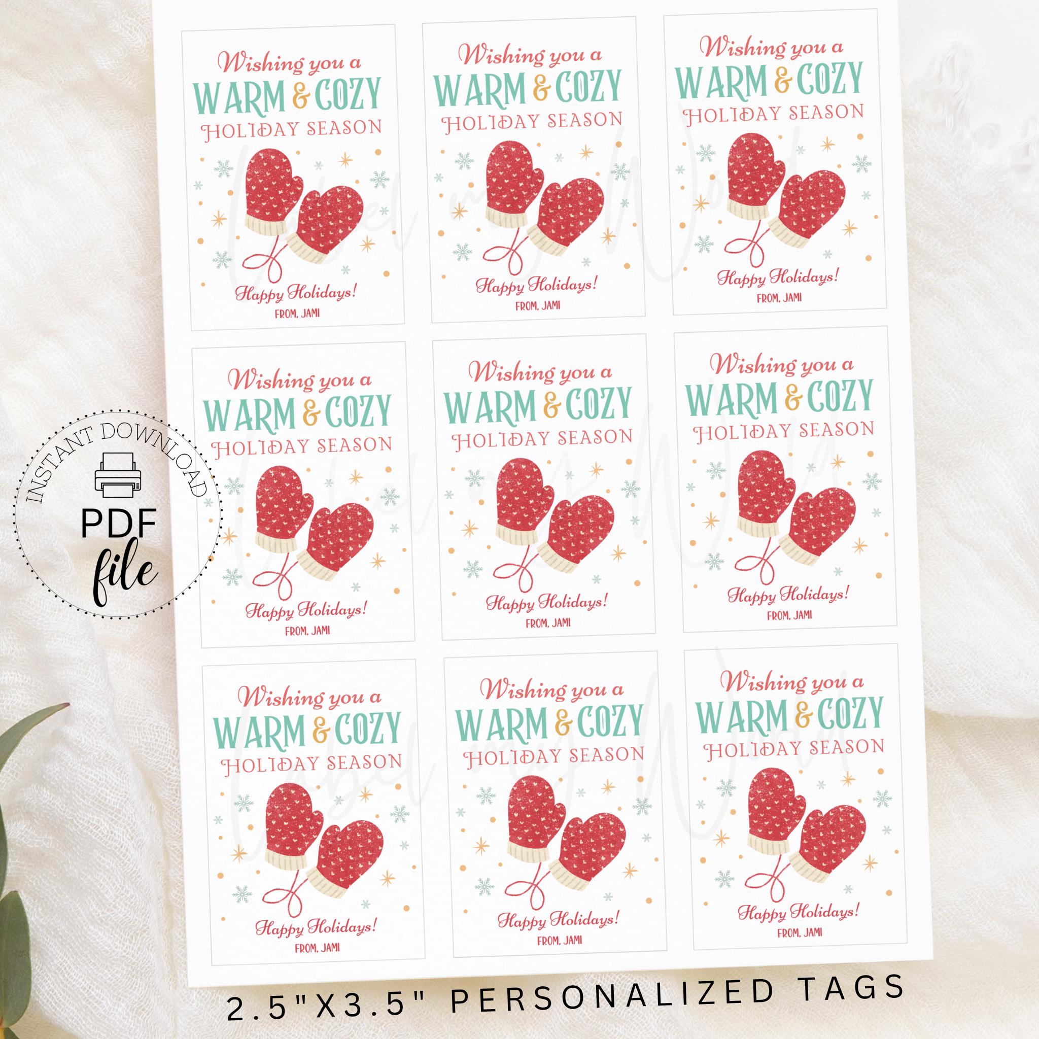 Printable Mittens Winter Gloves Tag, Personalized Wishing You a Warm ...