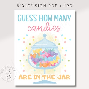 Printable Guess How Many Candies Are in the Jar Sign + Name/guess Sheet ...