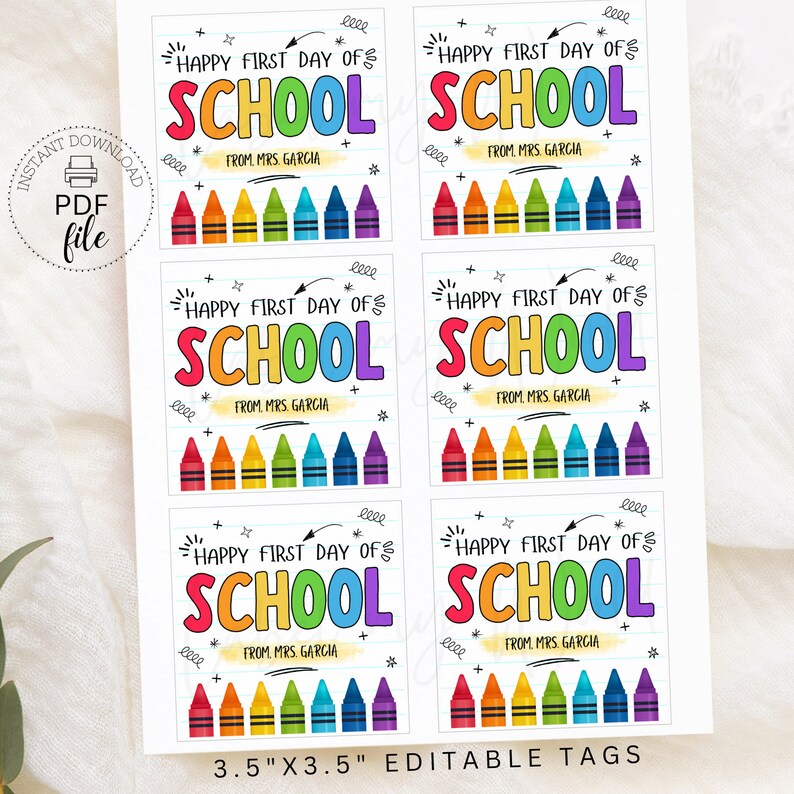 Happy First Day of School Tag | Printable Teachers/students/school ...