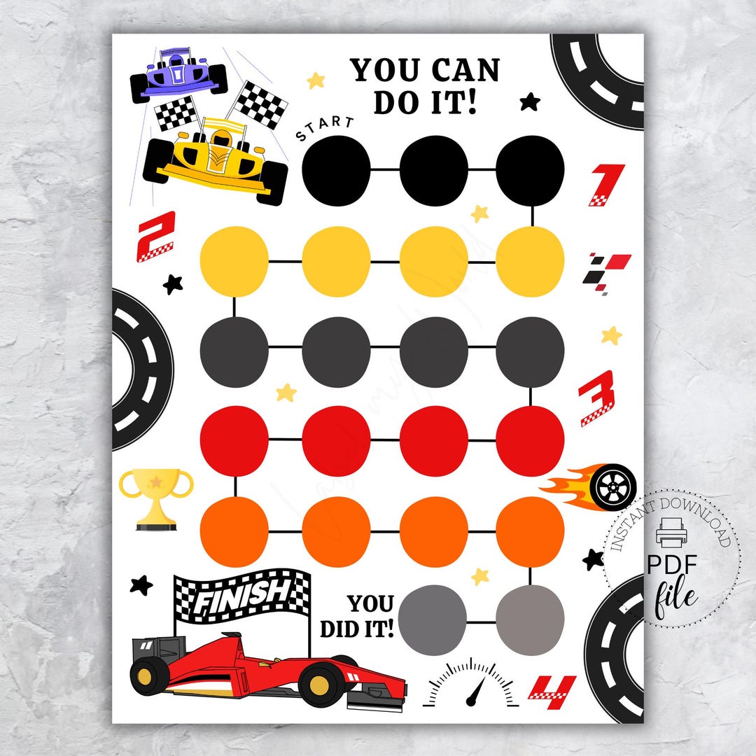 Printable Racing Cars Reward Chart for Kids, Boys Behavior Sticker ...