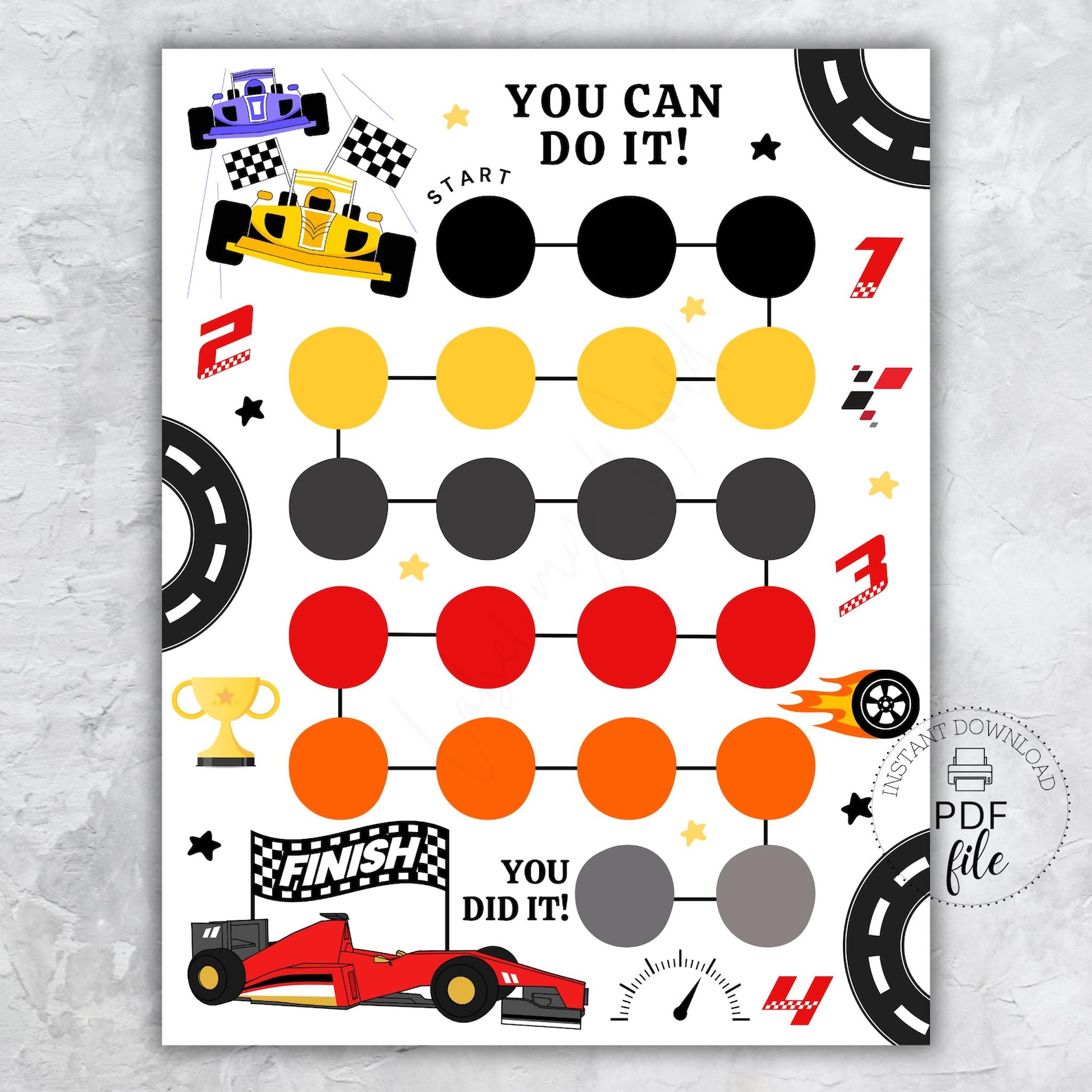 Printable Racing Cars Reward Chart for Kids, Boys Behavior Sticker ...
