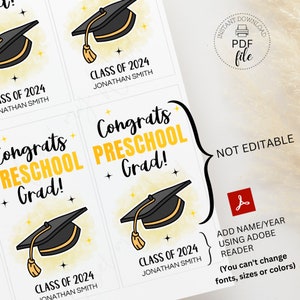 Printable Congrats Preschool Grad Tags, Personalized Class of 20XX ...